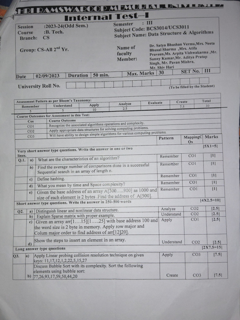 IT 1 QUESTION PAPER | PDF