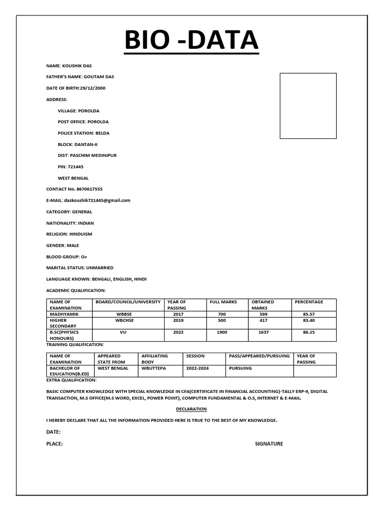 Bio Data Format | PDF Bio Data Format | PDF