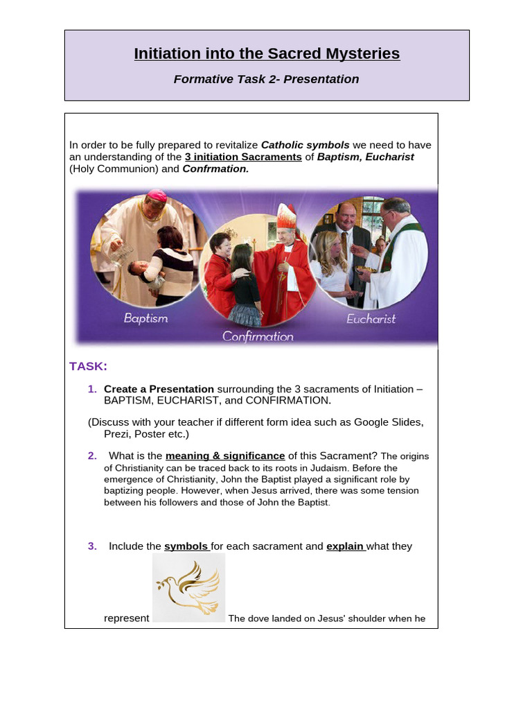 8 RE - Formative Task Sheet 2 and Rubric - Sacrament of Initiation ...