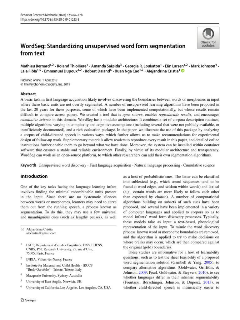 WordSeg Standardizing Unsupervised Word | PDF