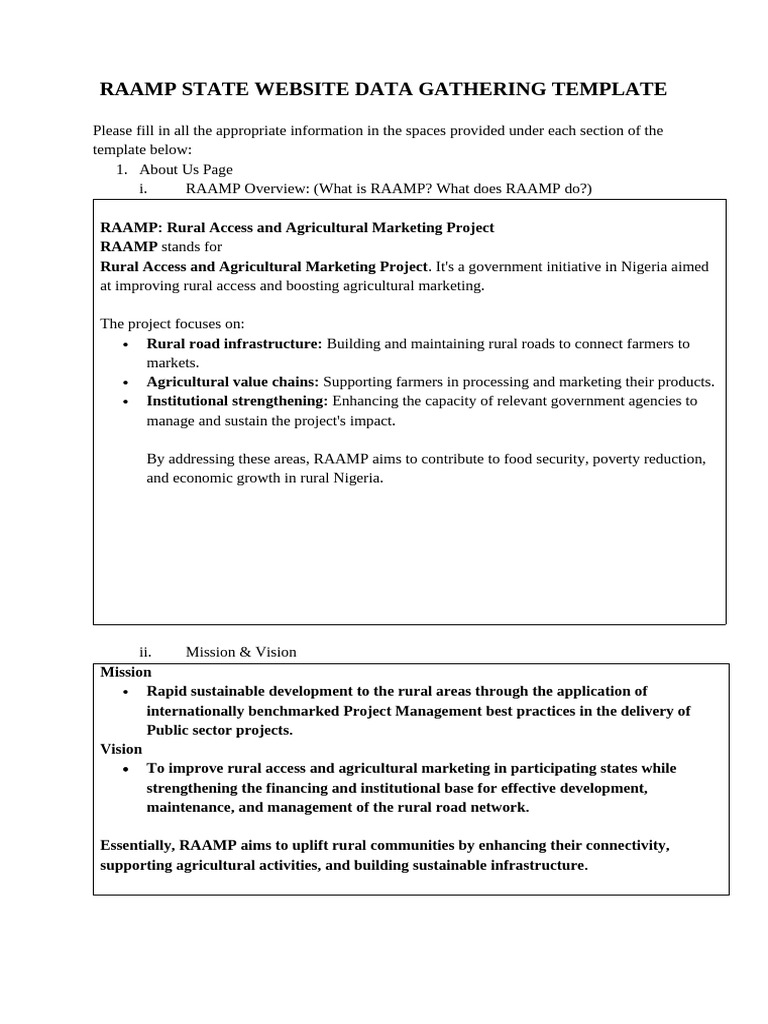 RAAMP State Website Data Collection Template | PDF