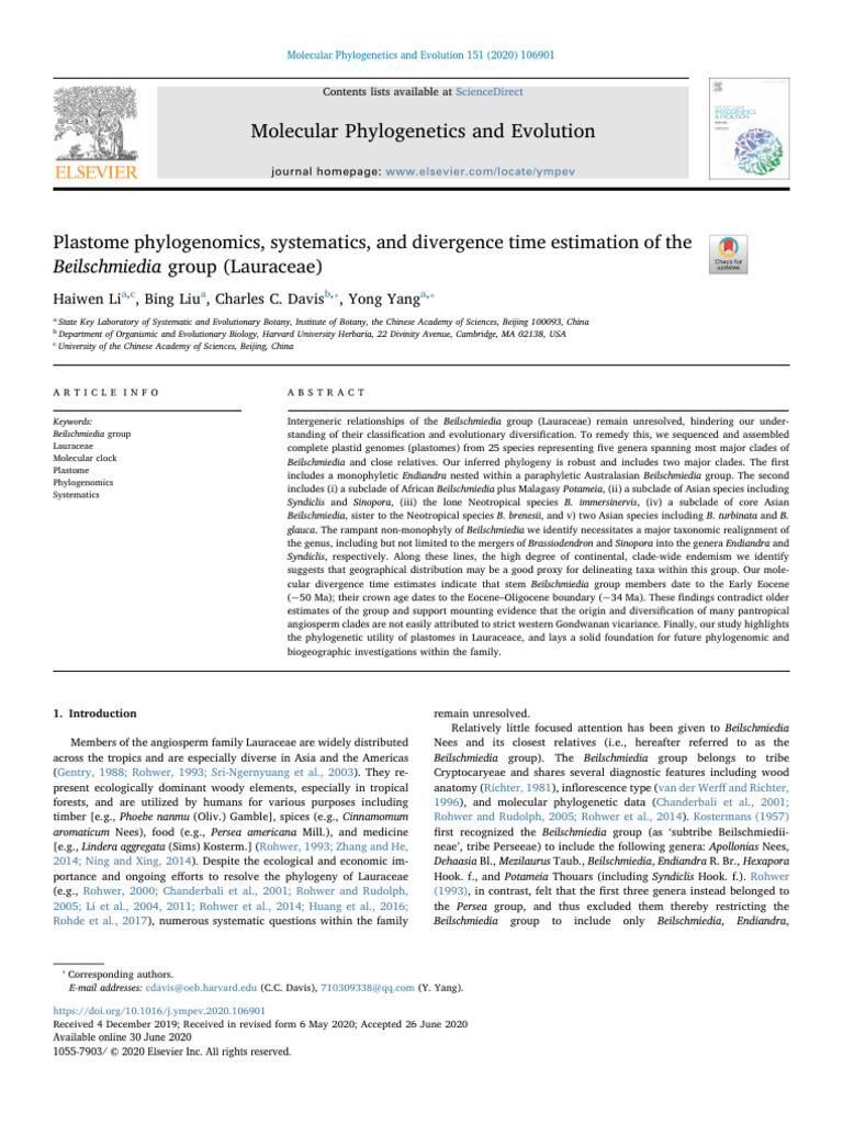 Plastome Phylogenomics Systematics and Divergence 2020 Molecular Phylogen | PDF