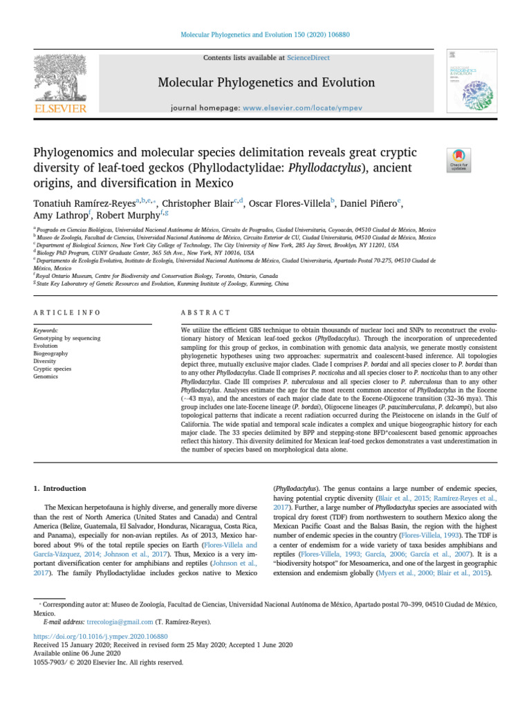 Phylogenomics and Molecular Species Delimitation Reveals GR 2020 Molecular P | PDF
