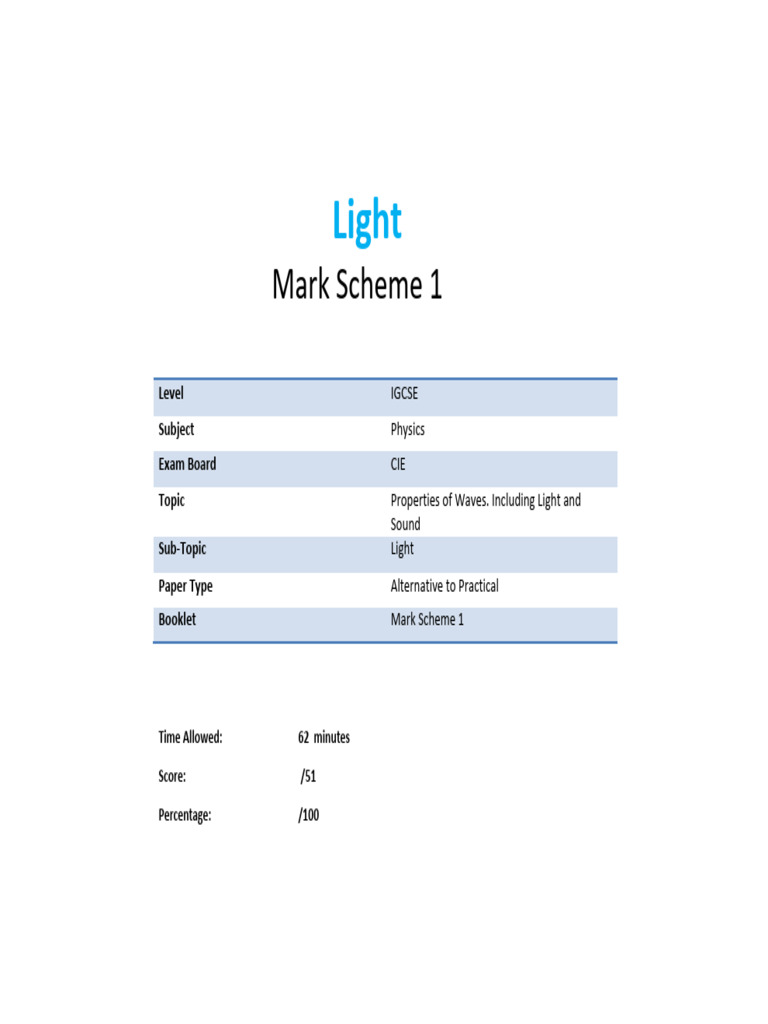 Light IGCSE Physics Practical MS - L | PDF