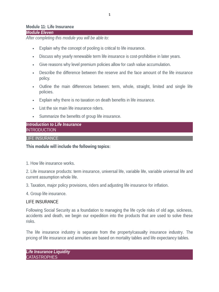 Module 11 Life Insurance | PDF
