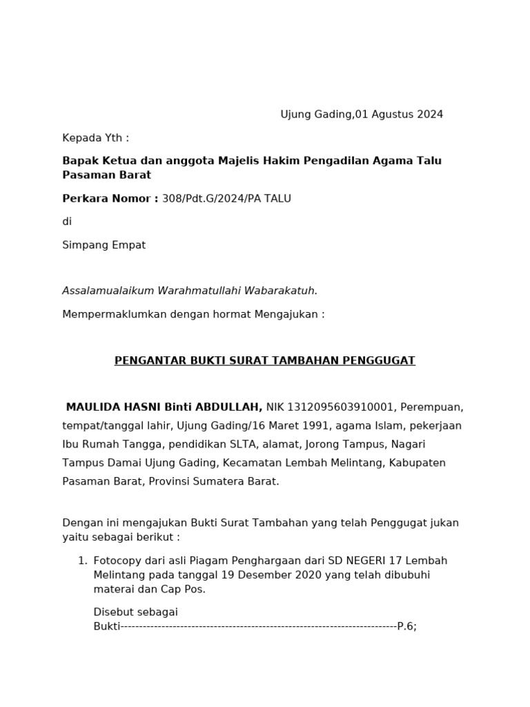 Pengantar Bukti Surat Maulida Hasni | PDF Pengantar Bukti Surat Maulida Hasni | PDF