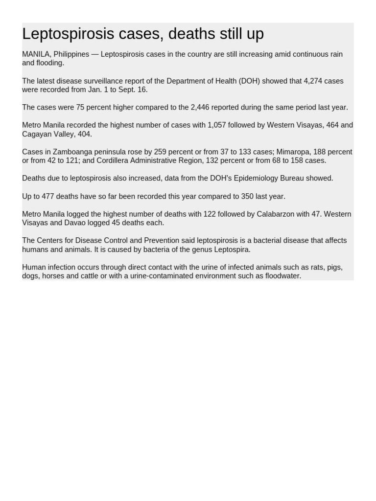 Leptospirosis Cases (Science and Technology) | PDF