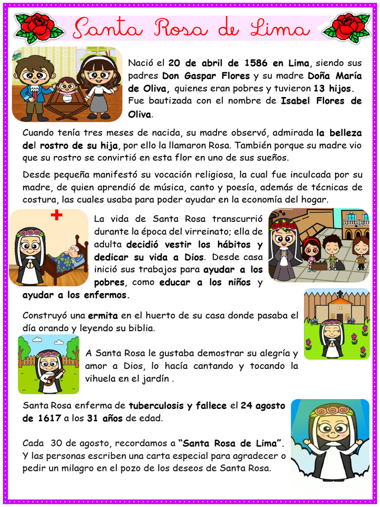 Ficha Santa Rosa de Lima 2°maestra - Janet | PDF
