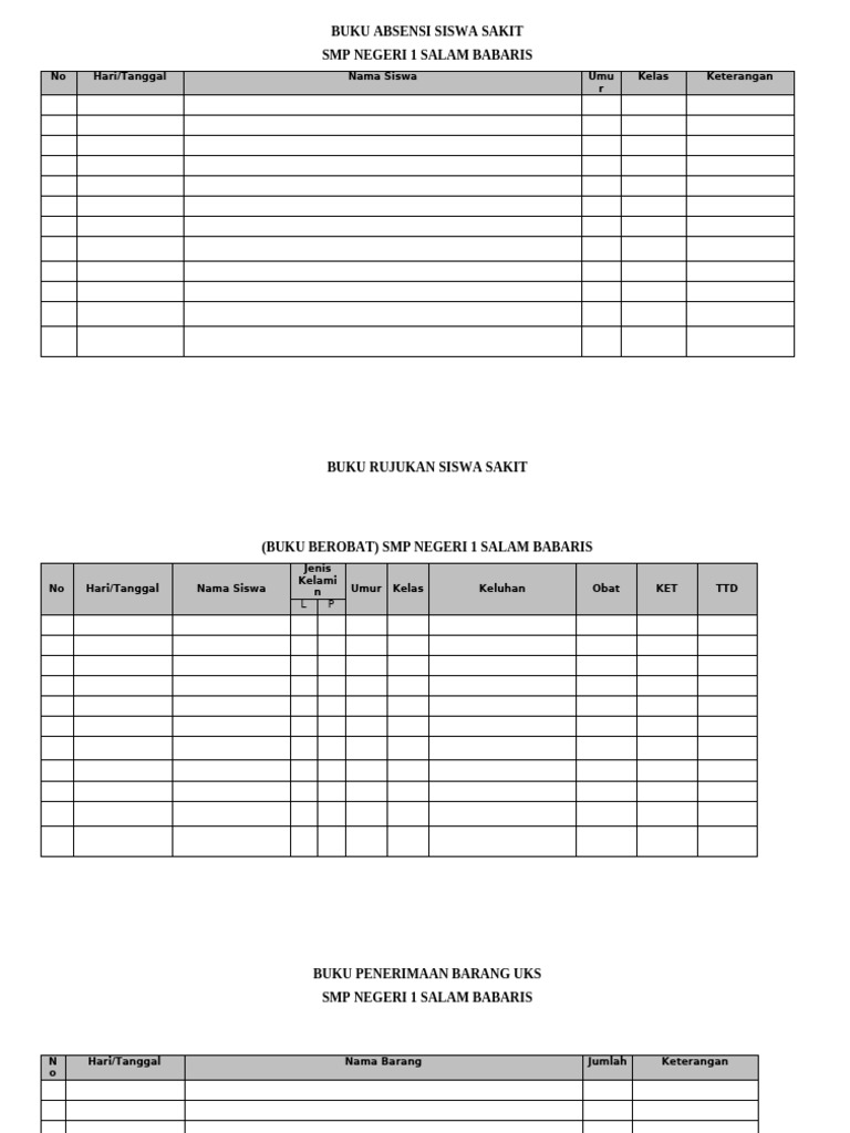 KUMPULAN TABEL BUKU UKS | PDF