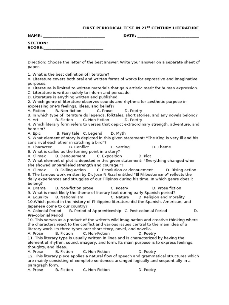 21st Century Lit. First Periodical Test | PDF | Poetry | Social Science