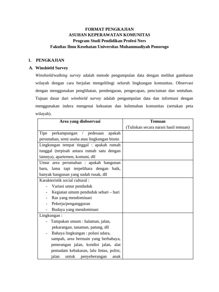 (AJ) Form Pengkajian Komunitas | PDF