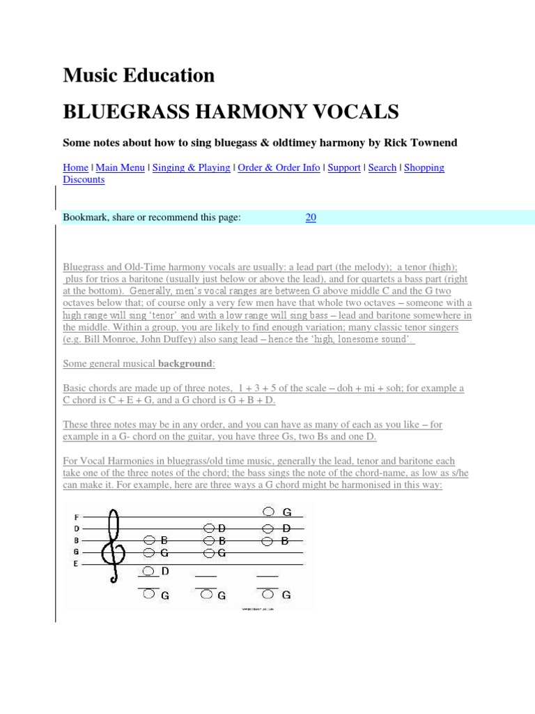 Music Education Bluegrass Harmony Vocals: Some Notes About How To Sing ...