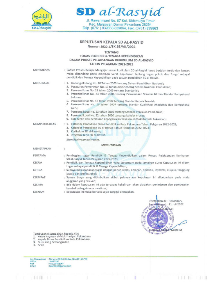 SK Uks SD Al-Rasyid Pekanbaru | PDF