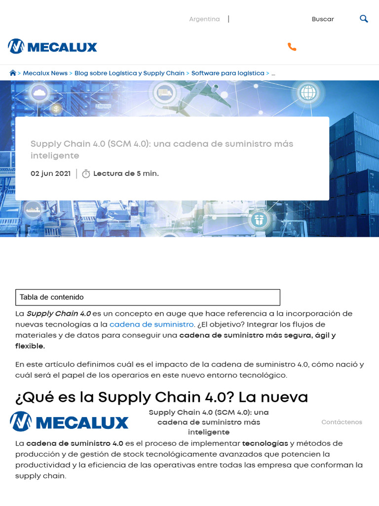 Supply Chain 4.0 (SCM 4.0) - La Cadena Inteligente - Mecalux - Com.ar | PDF