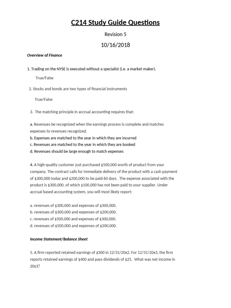 C214 Finance Study Guide Questions | PDF | Bonds (Finance) | Finance ...
