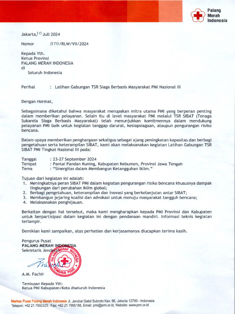 Surat Latgab SIBAT PMI Nasional III (Seluruh Indonesia) - 0001 | PDF