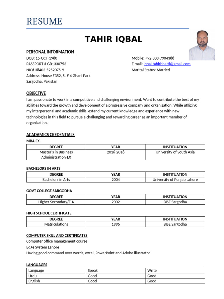 Tahir Iqbal Resume | PDF