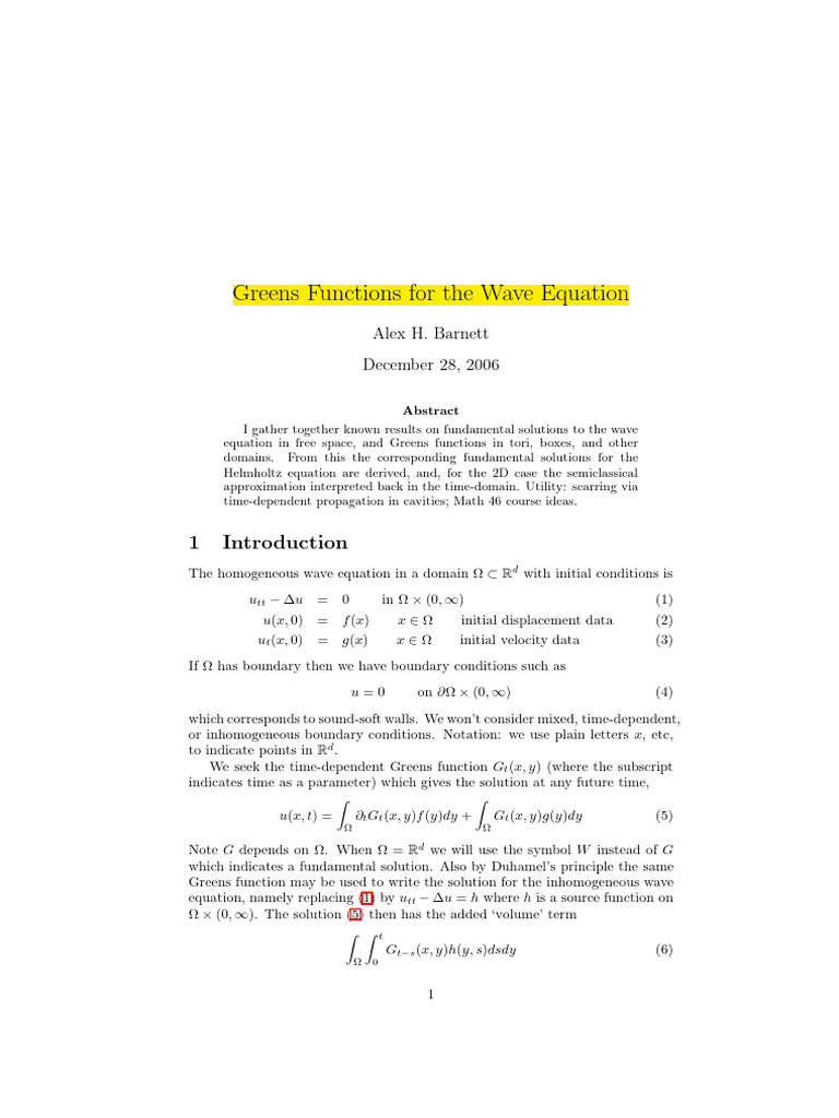 Greens Functions For The Wave Equation | PDF