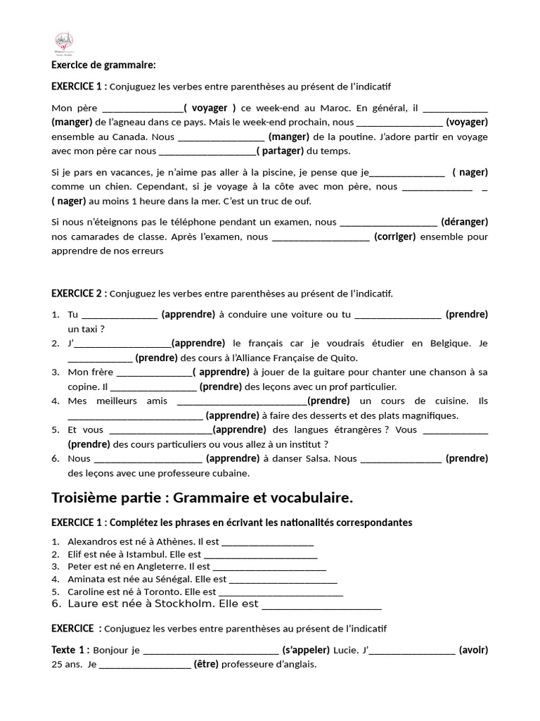 CONJUGAISONS Apprendre Comprendre Verbes GER | PDF