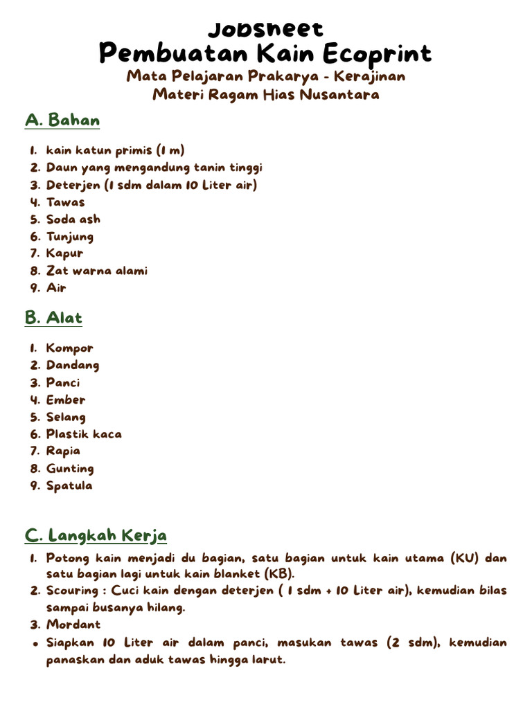 Jobsheet Prakarya Ecoprint | PDF