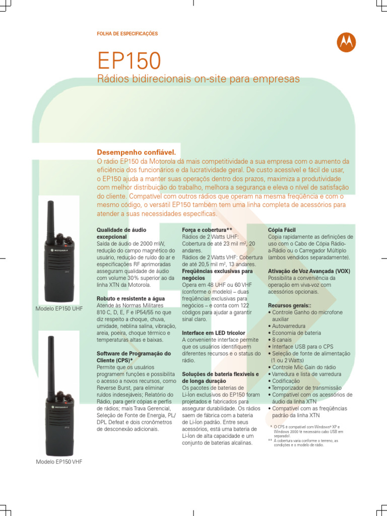 Catalogo Especificacoes Ep150 | PDF | Qualidade (negócios) | Frequência ...