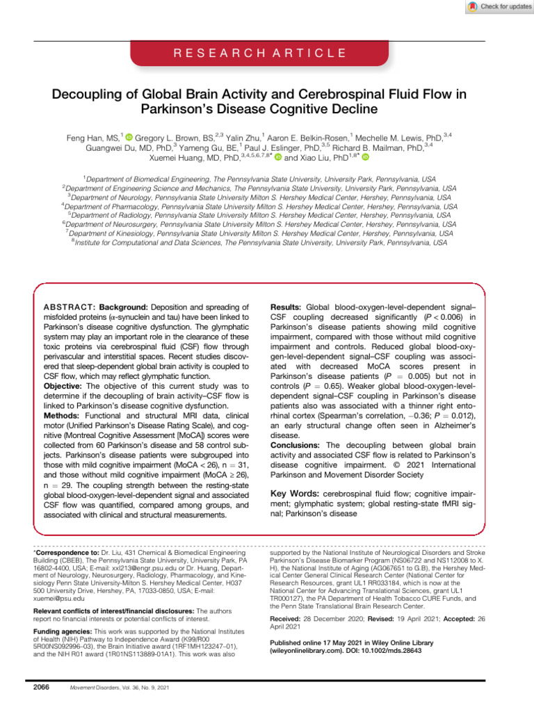 Movement Disorders - 2021 - Han - Decoupling of Global Brain Activity ...