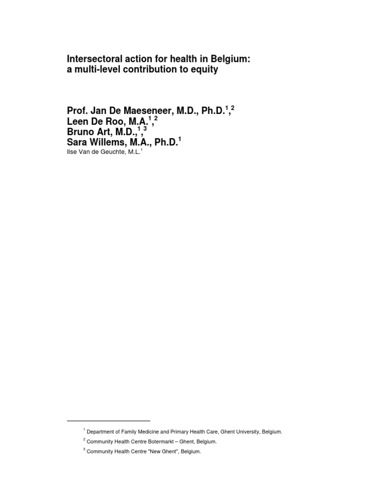 Intersectoral Action For Health in Belgium: A Multi-Level Contribution ...