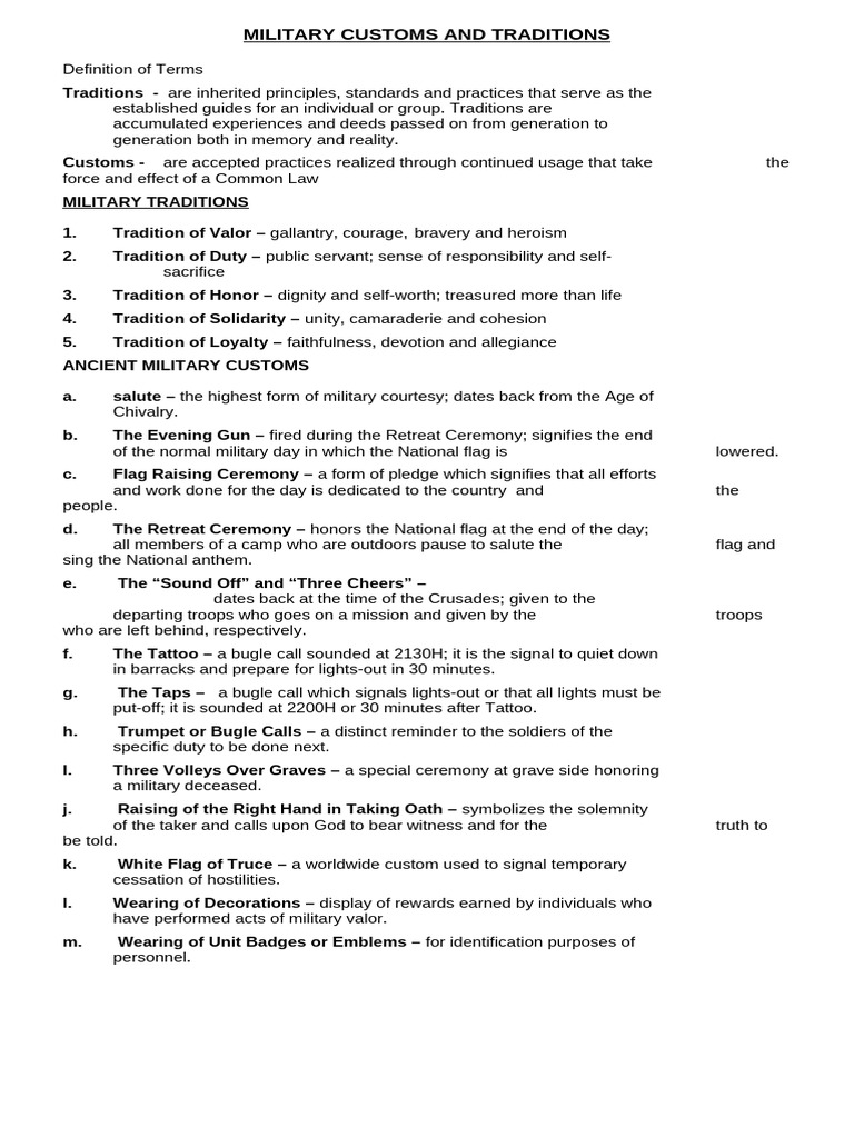 Customs and Traditions Handouts | PDF