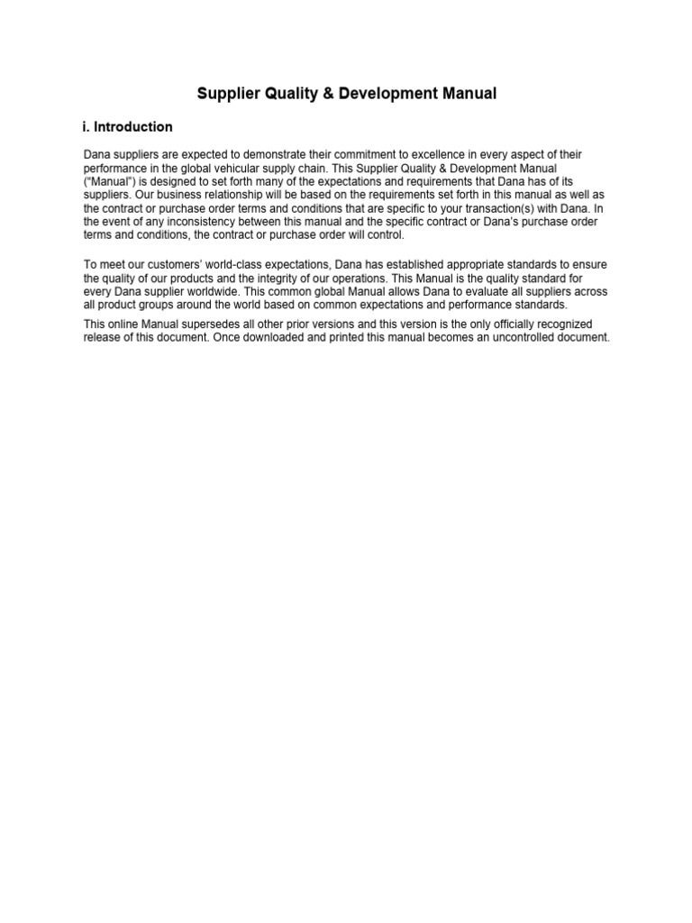 Dana Supplier Quality and Development Manual April 2020 | PDF