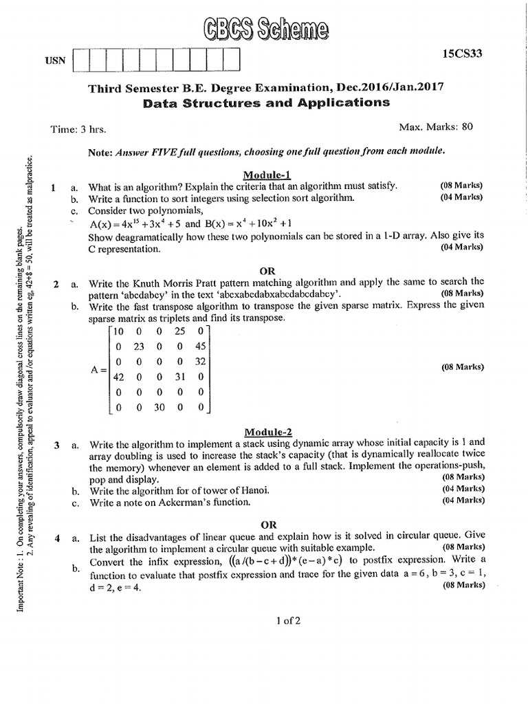 VTU Question Paper of 15CS33 Data Structures and Applications (III Sem ... VTU Question Paper of 15CS33 Data Structures and Applications (III Sem ...