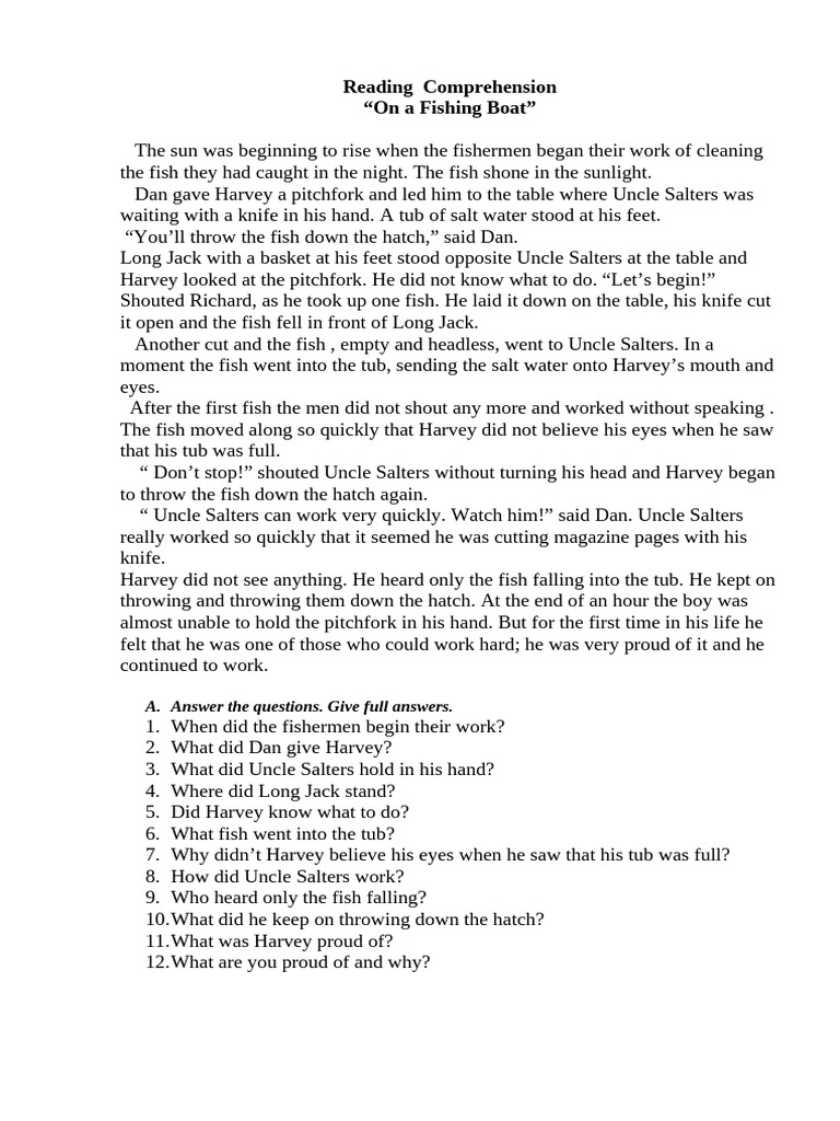 Fishing Boat Reading Comprehension Exercise | PDF | Foreign Language ...