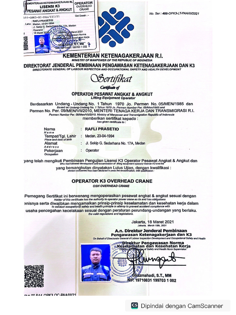 Sertifikat Operasi Crane | PDF