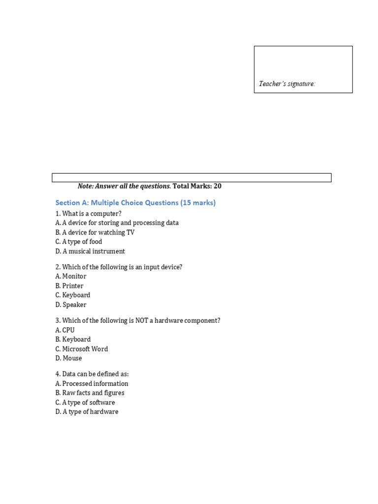 Grade 6 Computer Studies Test | PDF