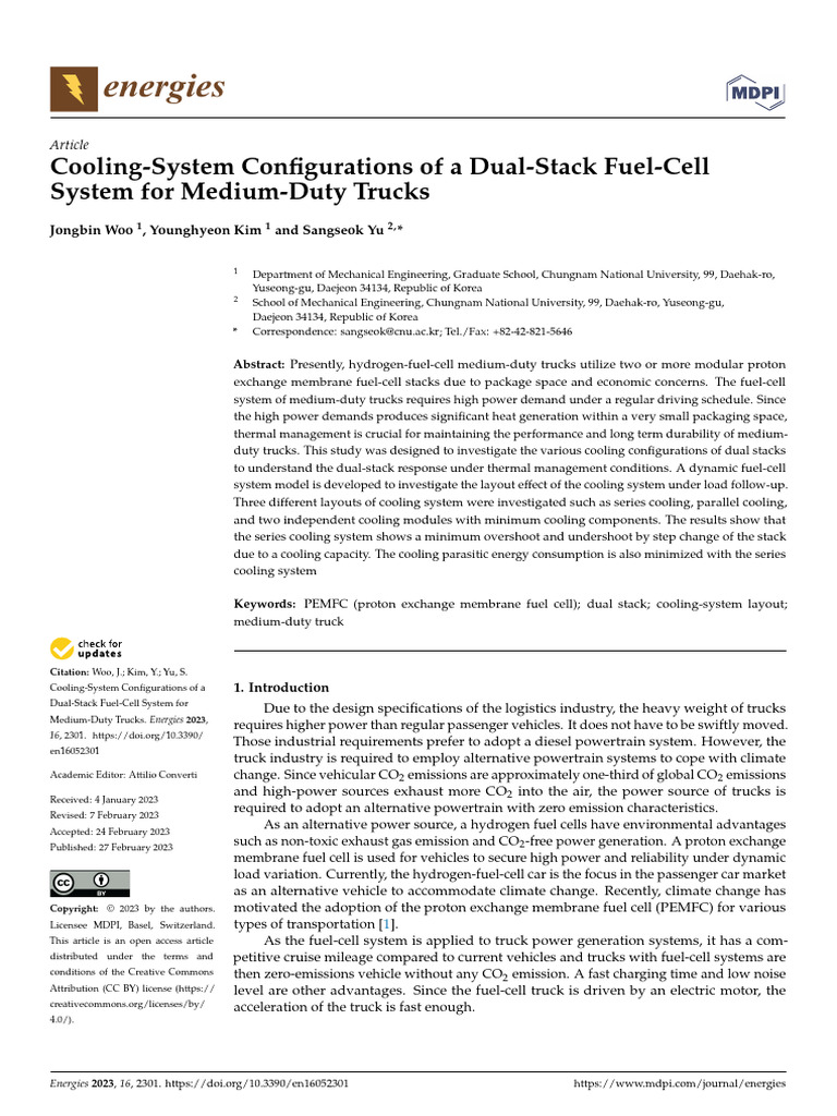 Cooling-System Configurations of A Dual-Stack Fuel-Cell | PDF