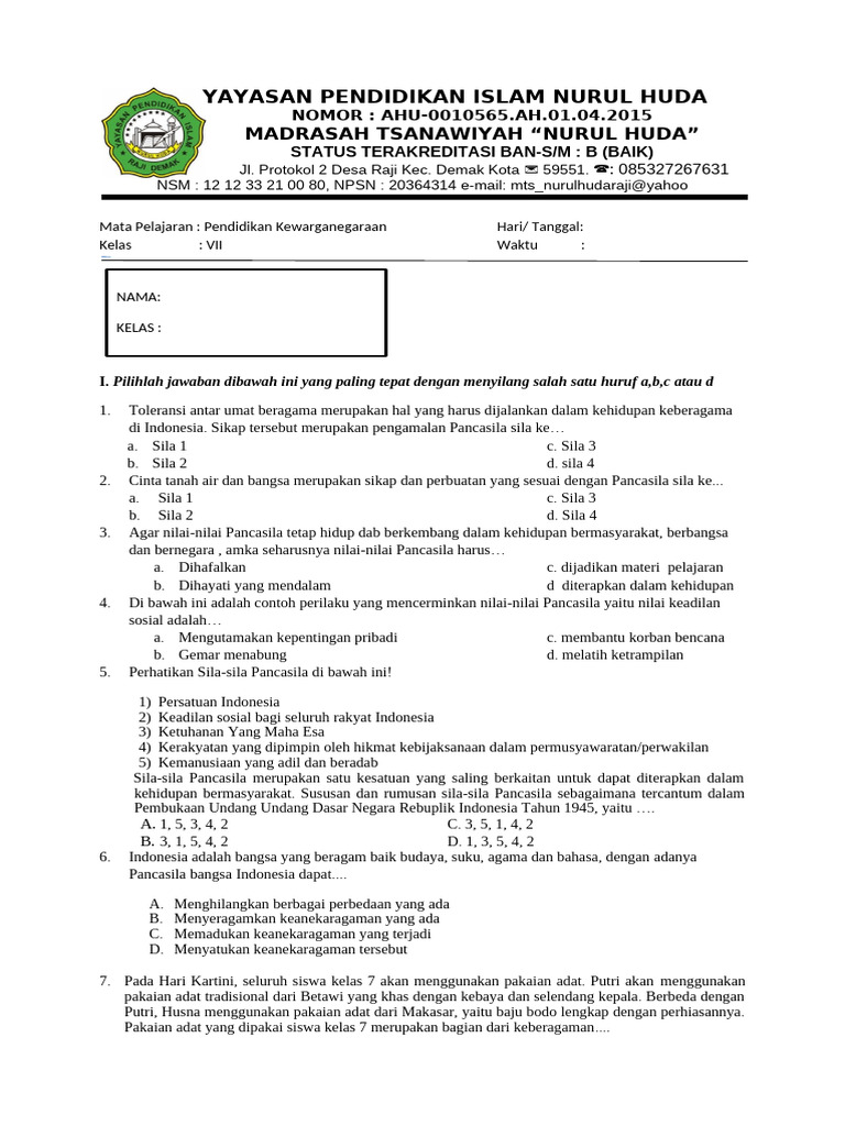 Soal Phn Pkn Kls 7 Gnp 2024 | PDF