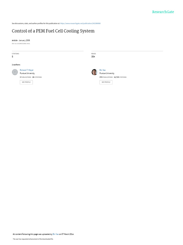Control of A PEM Fuel Cell Cooling System | PDF