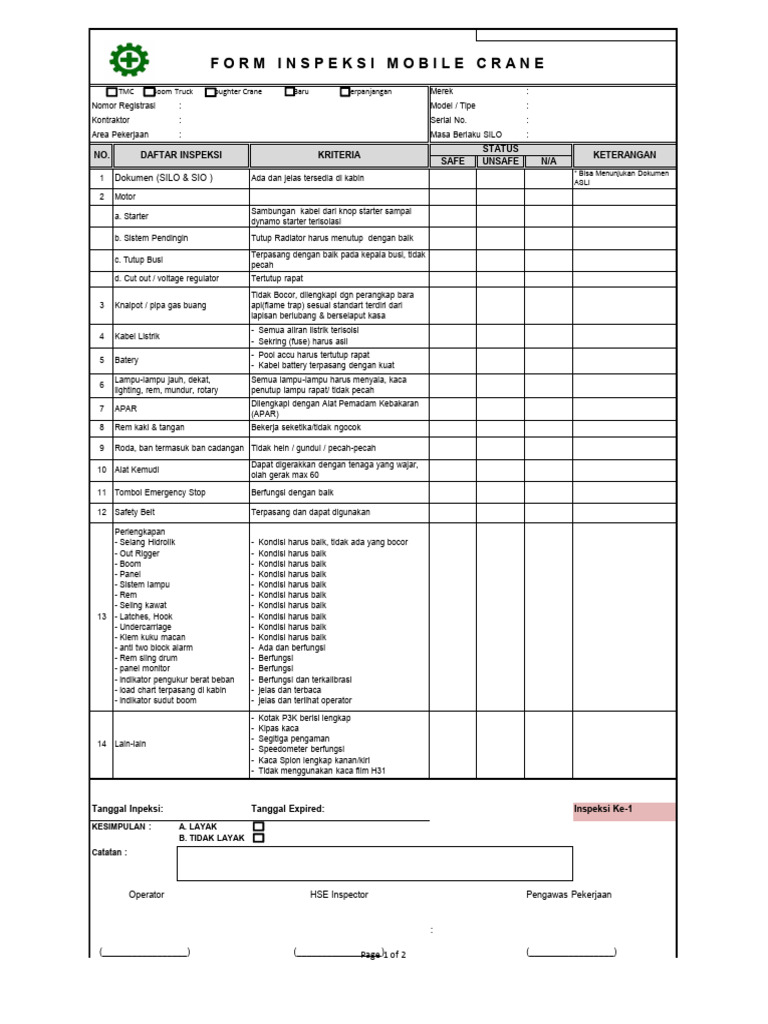 Inspeksi Truck Crane | PDF