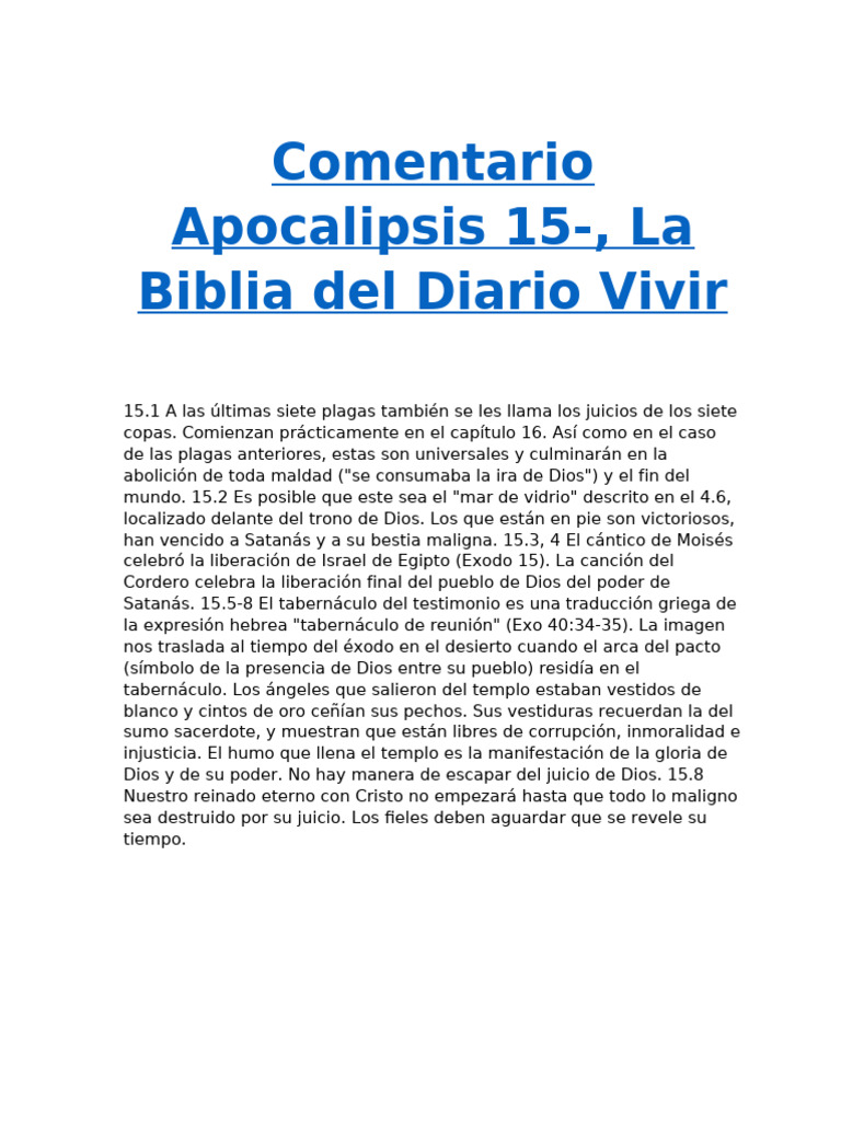 Comentario Apocalipsis 15-, La Biblia Del Diario Vivir | PDF