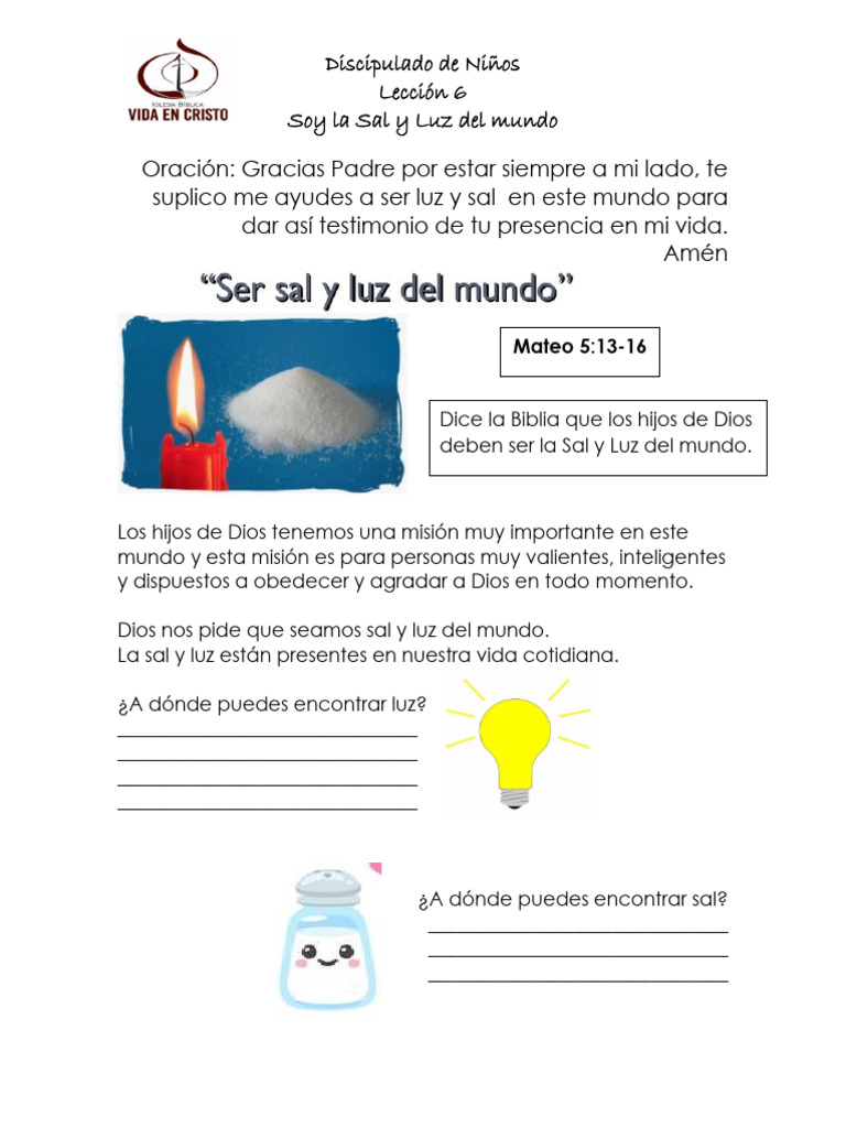 Lección 6 Soy La Sal y Luz Del Mundo | PDF | Dios | Oración
