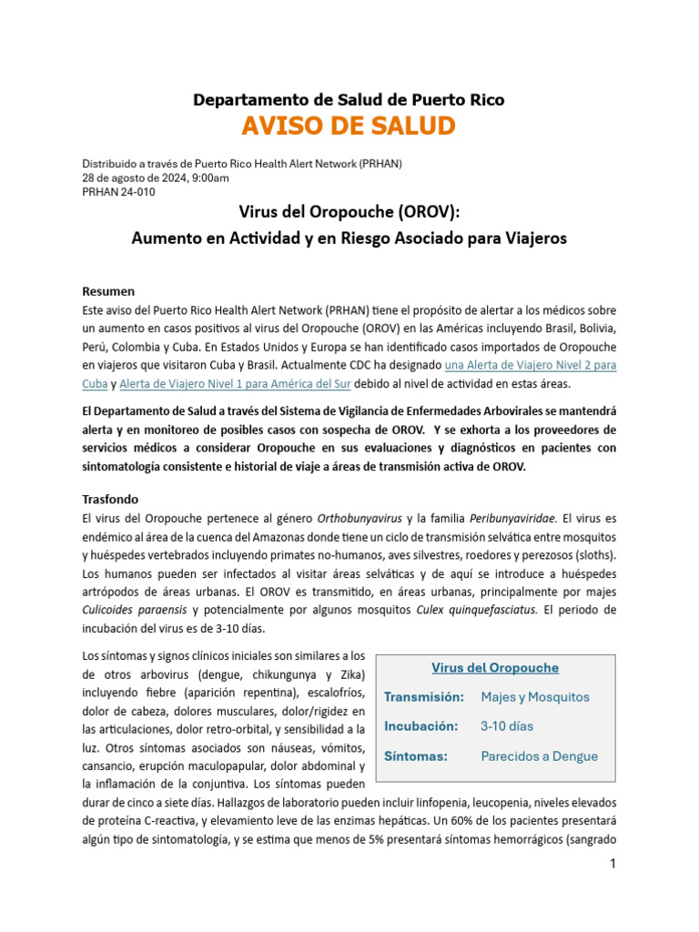 Alerta de Salud: Virus Oropouche | PDF | Virus | Insectos y humanos