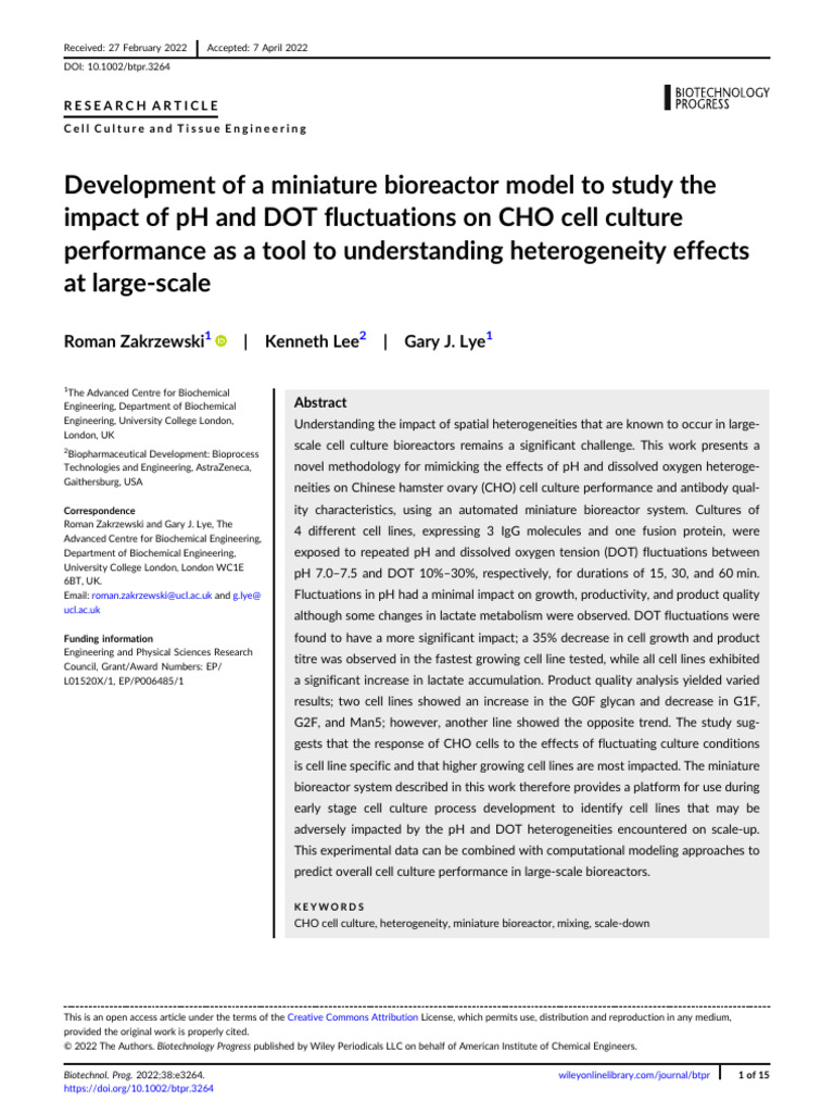 Development of a miniature bioreactor model to study the impact of pH ... Development of a miniature bioreactor model to study the impact of pH ...