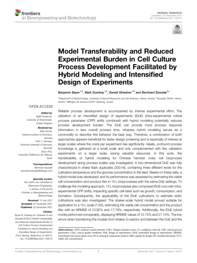 Model Transferability and Reduced Experimental Burden in Cell Culture ...