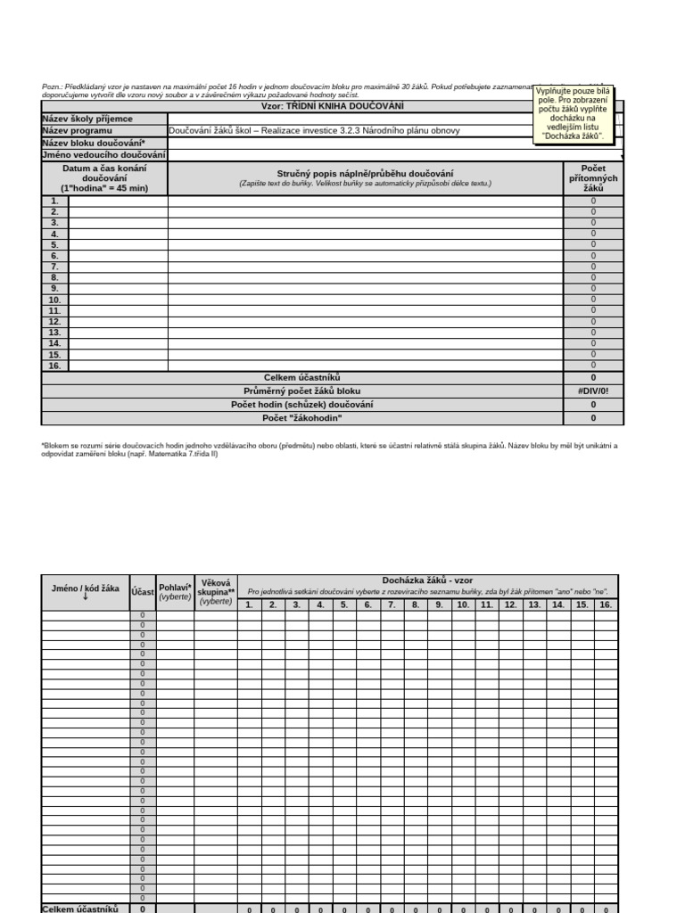 Priloha2 MSMT Vzor Formulare K Evidenci Doucovani | PDF
