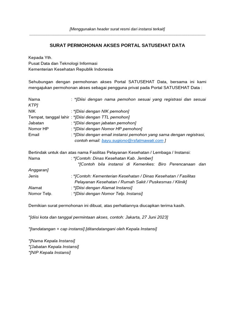 Surat Permohonan Akses (untuk 1 pengguna) | PDF