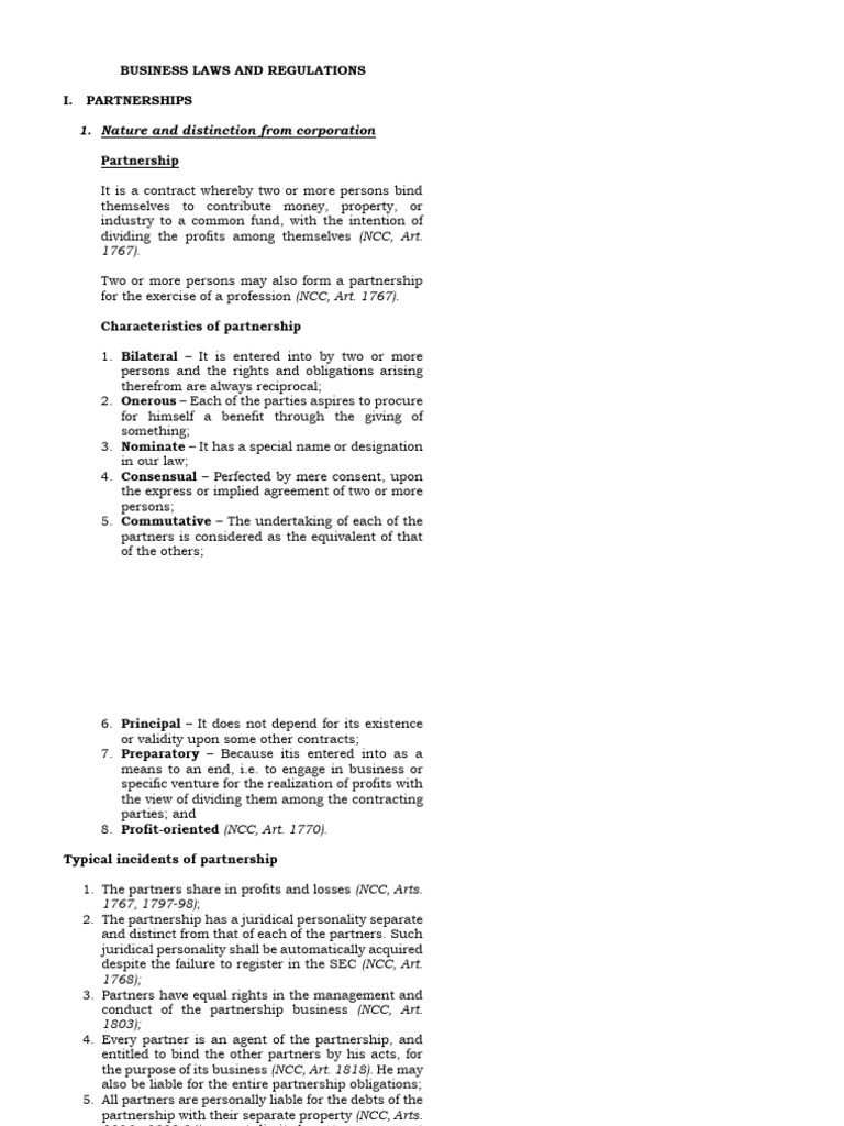 Business Laws and Regulations Lecture Modules | PDF | Partnership ...