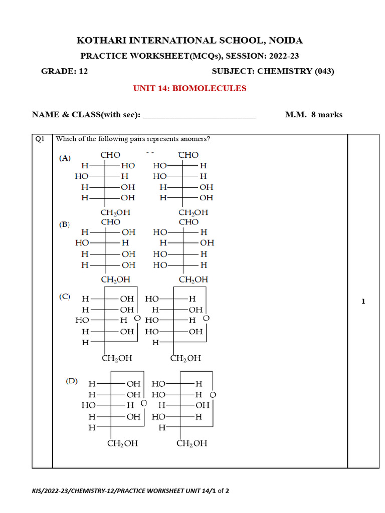1st ASSIGNMENT BIOMOLECULES GR 12 WORKSHEET | PDF | Biomolecules ...