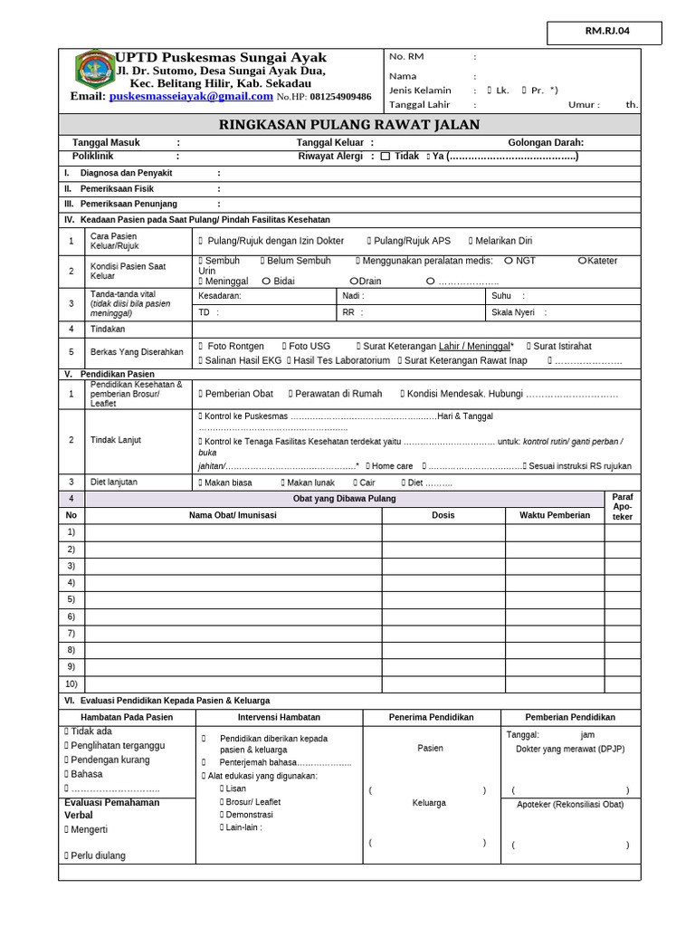 RM - RJ.04 Ringkasan Pulang Rawat Jalan | PDF