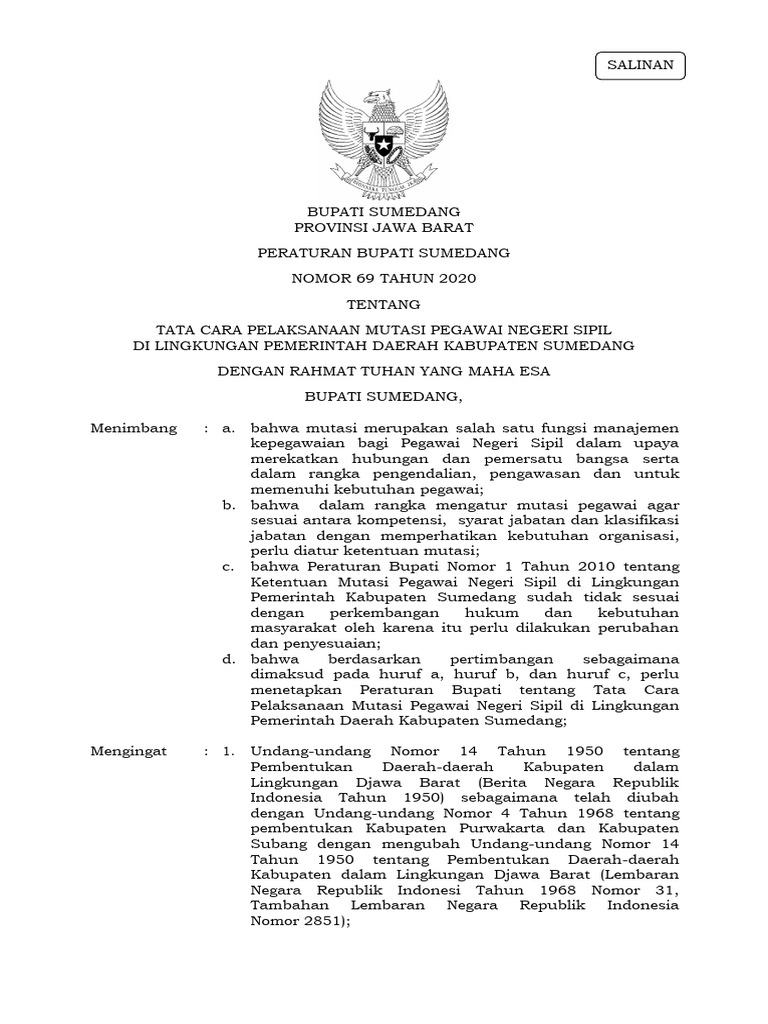 PERBUP Nomor 69 Tahun 2020 | PDF