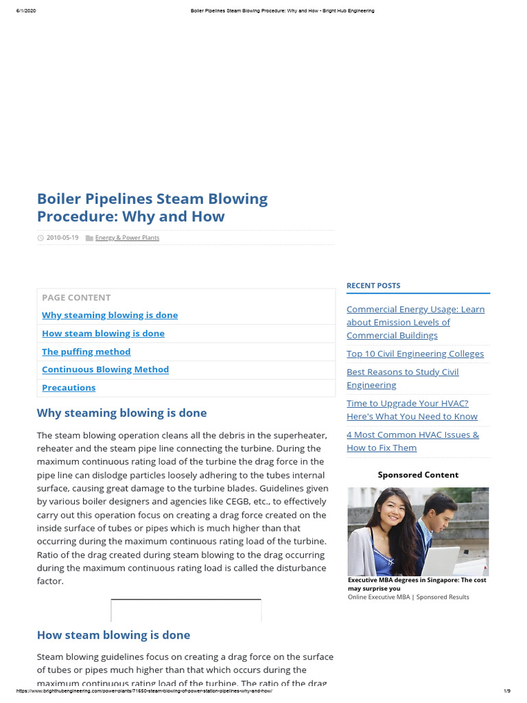 Boiler Pipelines Steam Blowing Procedure_ Why and How - Bright Hub Engineering | PDF
