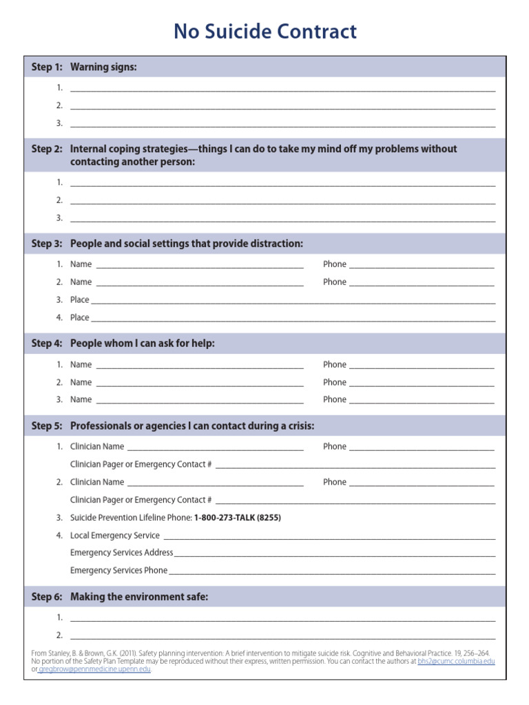 No Suicide Contract Template | PDF | Psychological Concepts | Finance ...